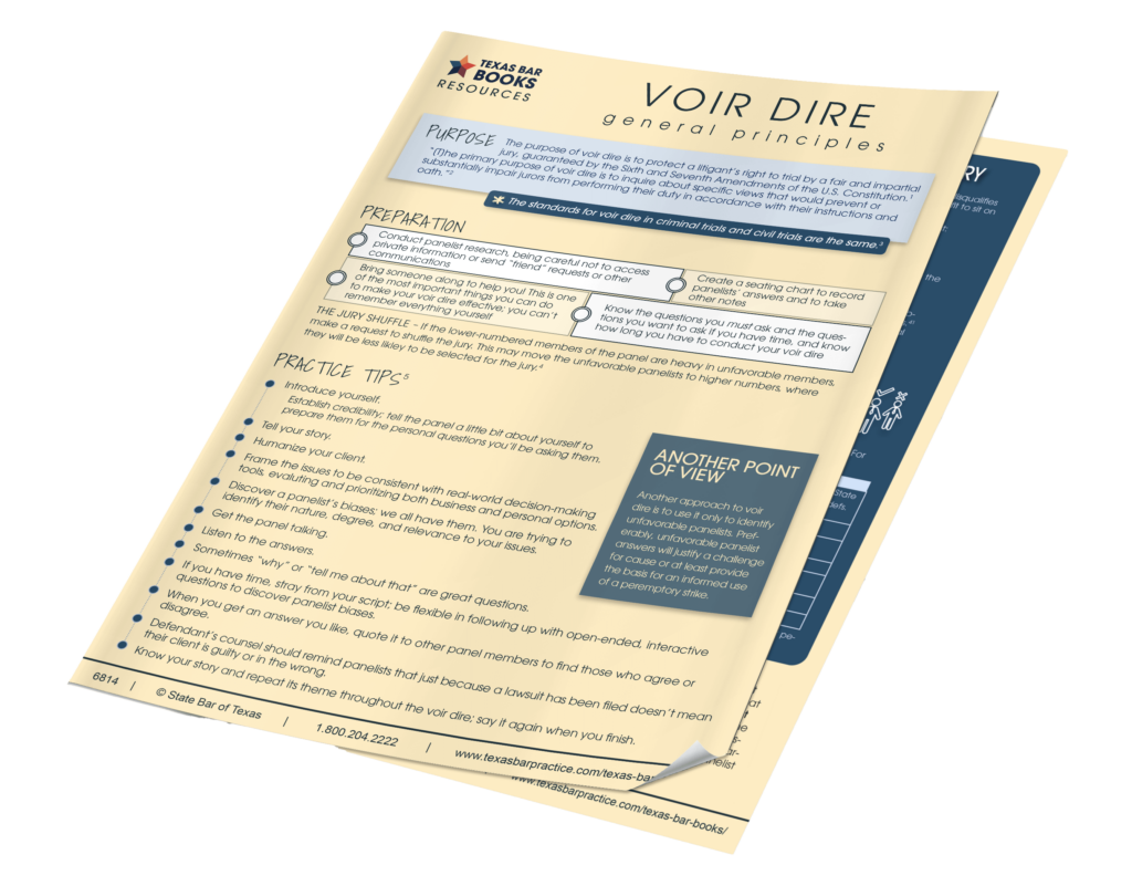 Civil Voir Dire Reference Card | Texas Bar Practice