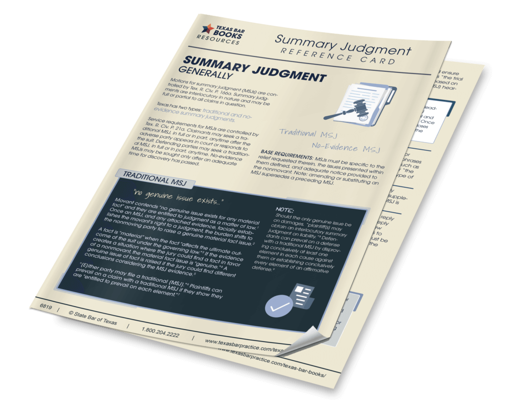Summary Judgment Quick Guide | Texas Bar Practice